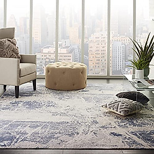 Nourison Sleek Textures Abstract Blue/Cream 9'3" x 12'9" Area -Rug, Easy -Cleaning, Non Shedding, Bed Room, Living Room, Dining Room, Kitchen (9x13)