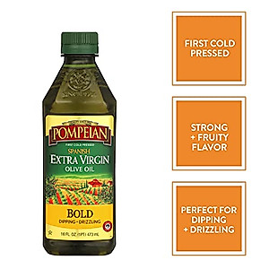 Pompeian Spanish Bold Extra Virgin Olive Oil, First Cold Pressed, Strong, Fruity Flavor, Perfect for Dipping and Drizzling, 16 FL. OZ.