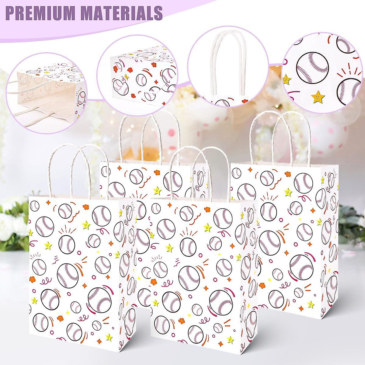 Shindel 16PCS Baseball Paper Bags, Party Favor Gift Bags with Handles Goodie Bags for Sport Party Favor 5.5" x 2.8" x 8"