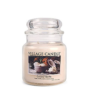 Village Candle Coconut Vanilla, Medium Glass Apothecary Jar Scented Candle, 13.75 oz, White