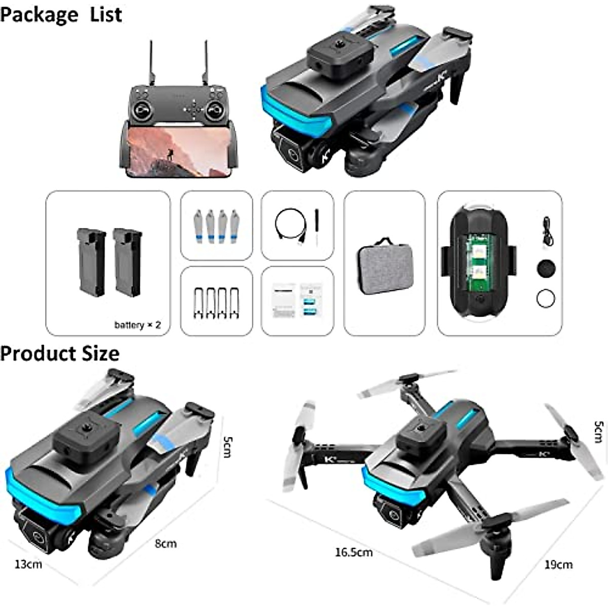 FIRE BULL Drone with Camera for Adults Kids, XT5 1080P FPV Live Video, Foldable WIFI RC Quadcopter with Dual camera switch, VR 3D Experience with 2 Batteriesm for 24 Min Flight, 3 Speeds, Toys Gifts for Boys Girls