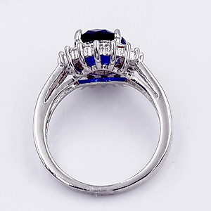 Lavencious Oval Round Sapphire CZ Rings Wedding Party Statement Engagement Inspired For Woman Size 5-10 (Blue, 9)