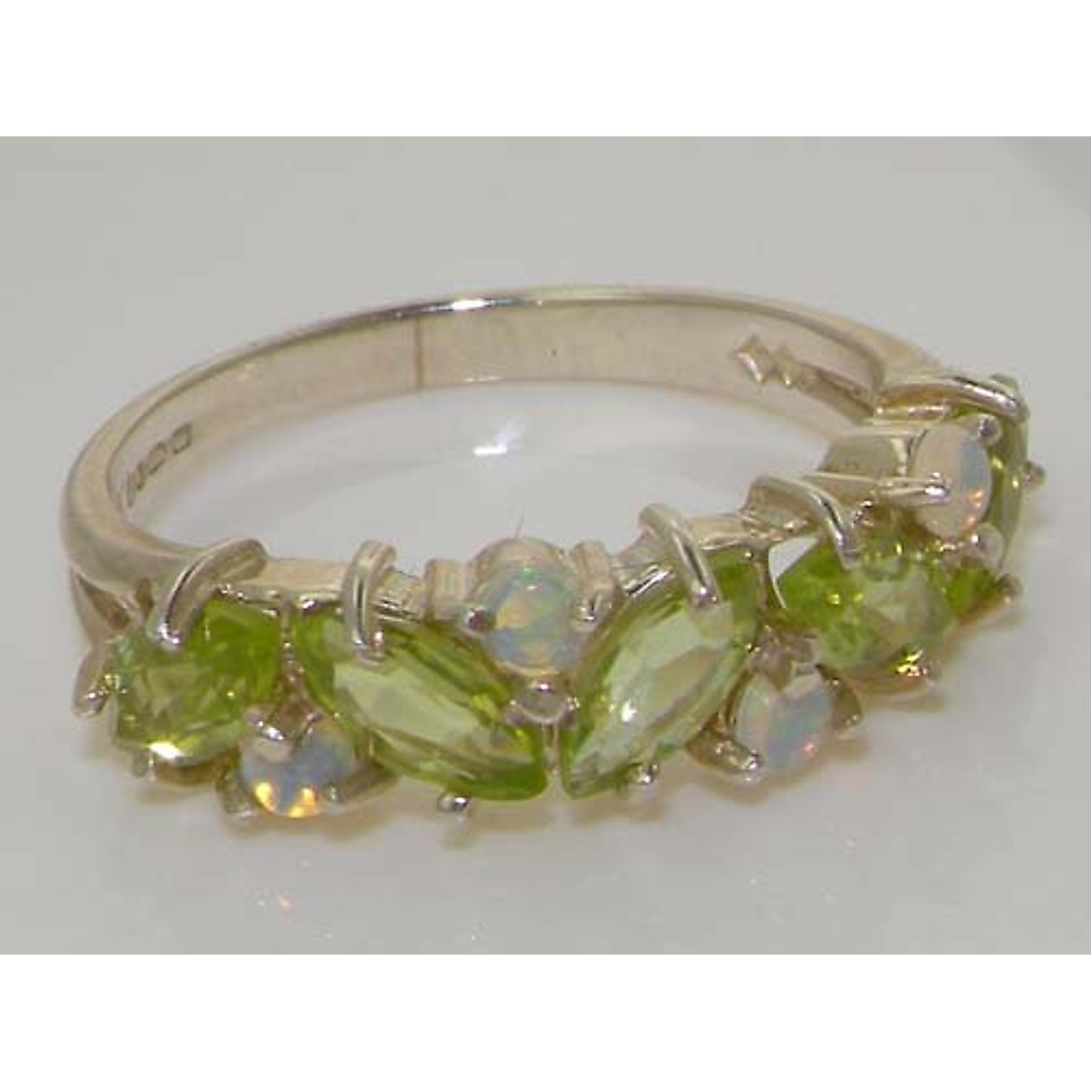 LetsBuyGold 925 Sterling Silver Natural Peridot & Opal Womens Wedding Ring - Size 10.5