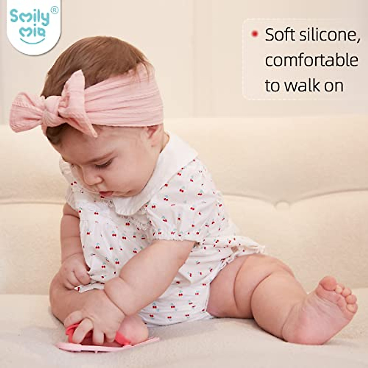 Smily Mia Flip-Flop Teething Toys, Silicone Teether for 3M+, Chewing Toys for Babies Teething Pain Relief, Silicone Baby Shoes, Right Foot Pink