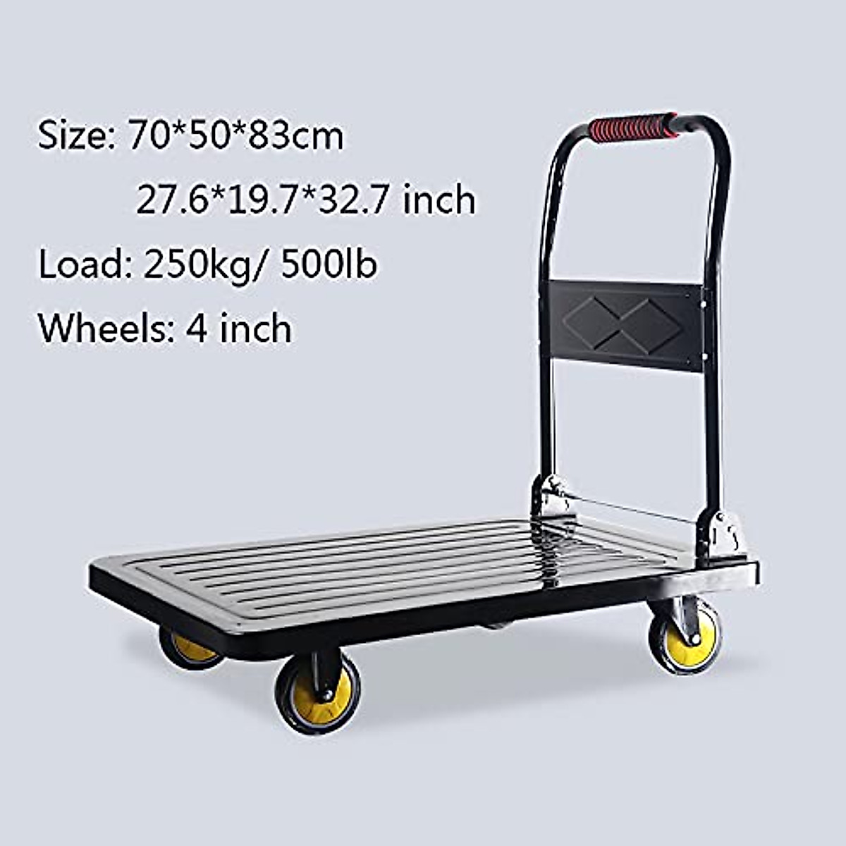 Platform Trucks Flatbed Cart Metal Platform Truck with 360 Degree Swivel Wheels and Foldable Handle for Iron Items Transport Large Load Capacity Push Cart Push Cart