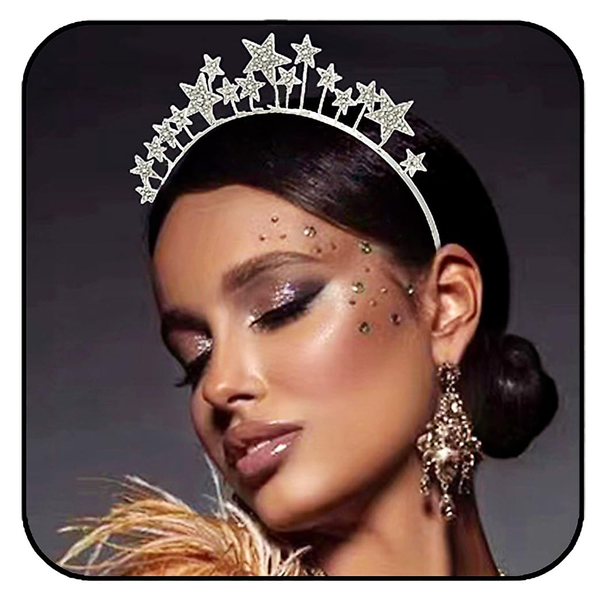 Formery Stars Halo Crown Headband Rhinestones Goddess Tiara Headpiece Party Festival Prom Crystal Hairband Hair Accessories for Woman and Girls (Silver)