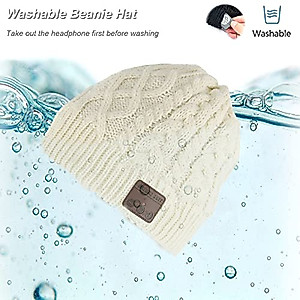 Bluetooth Beanie Hat Unisex Beanie Headset Women Men Boys Girls Gifts Music Hat V5.0 Wireless Headphone Handsfree Earphone with Stereo Speaker Microphone Outdoor Sport Winter Hat Knit Cap (White)