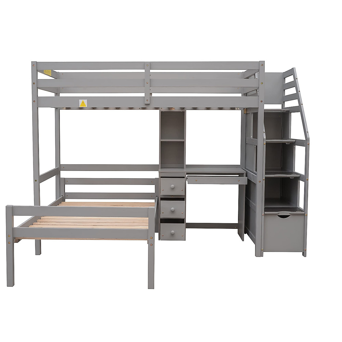BIADNBZ Twin Over Twin Bunk Bed with Stairs Storage, Desk, Shelves and Drawers, Wood L-Shaped Bunk Bed Convertible into Loft Bed with Staircase and a Platform Bedframe, Gray