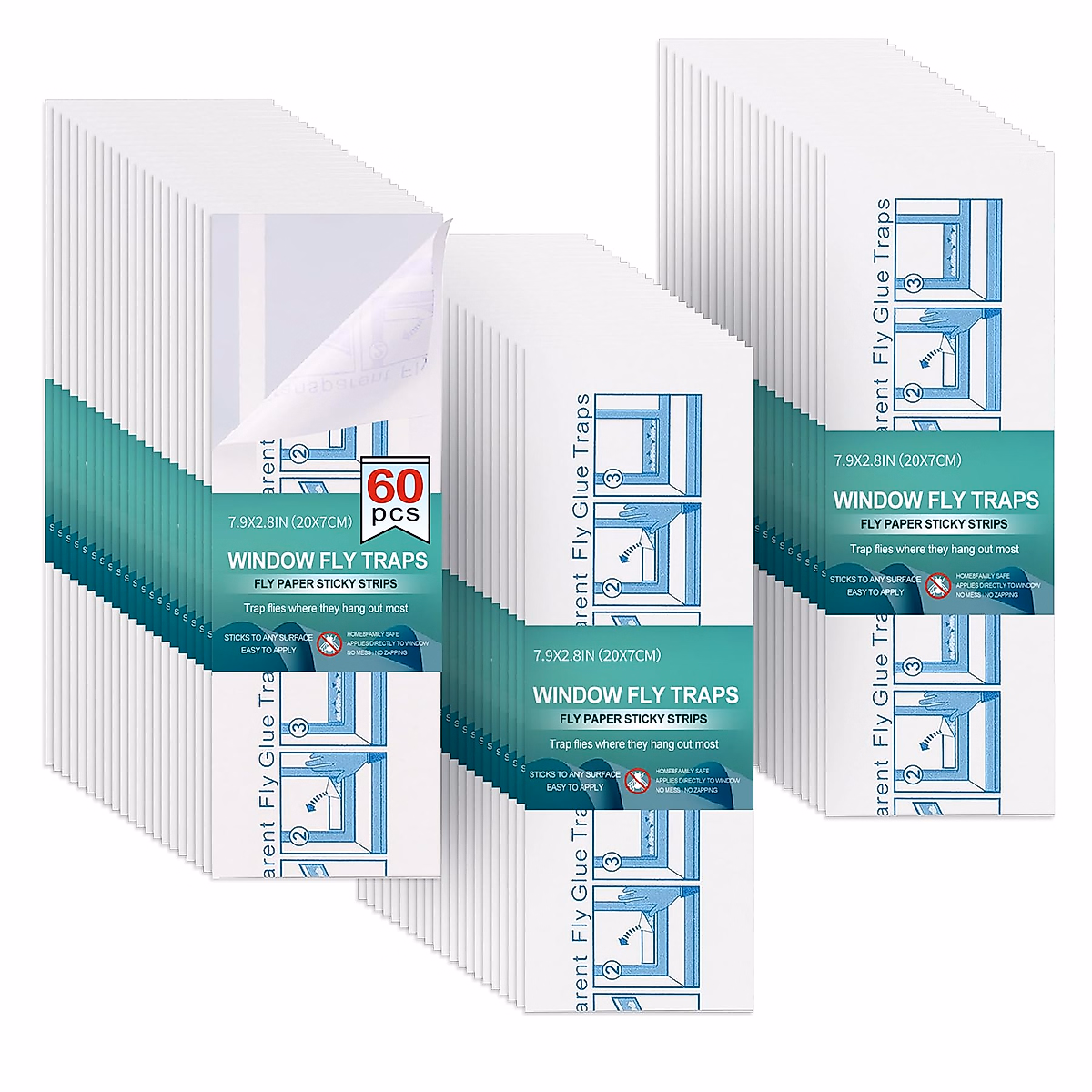 Cleanuper 60 Pcs Window Fly Traps for Indoor/Outdoor, Insect, Bugs, Fly & Fruit Fly Glue Sticky Adhesive Insect Killer - Easy to Use, Waterproof, Disposable, Non-Toxic, and Odorless, Economic Pack