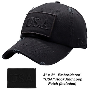 Antourage American Flag Hat for Men and Women | Vintage Baseball Tactical Hat Cap with USA Flag + 2 Patriotic Patches ((11) Black)