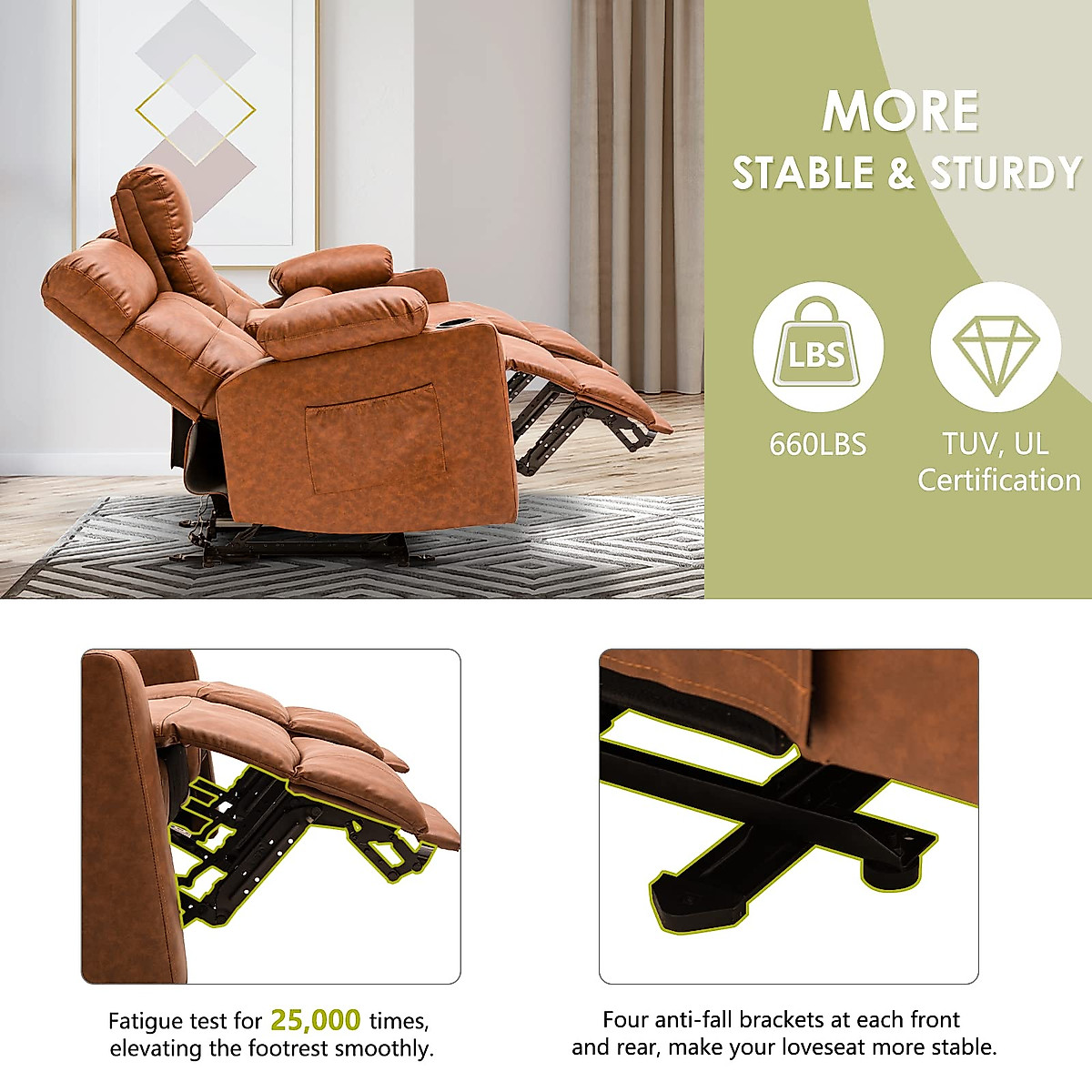 Consofa Power Reclining Loveseat, Reclining Loveseat with Console, Loveseat Recliner with Heat and Massage, Extending Footrest, Power Recliner Loveseat with Lumbar Support, Side Pocket for Living Room