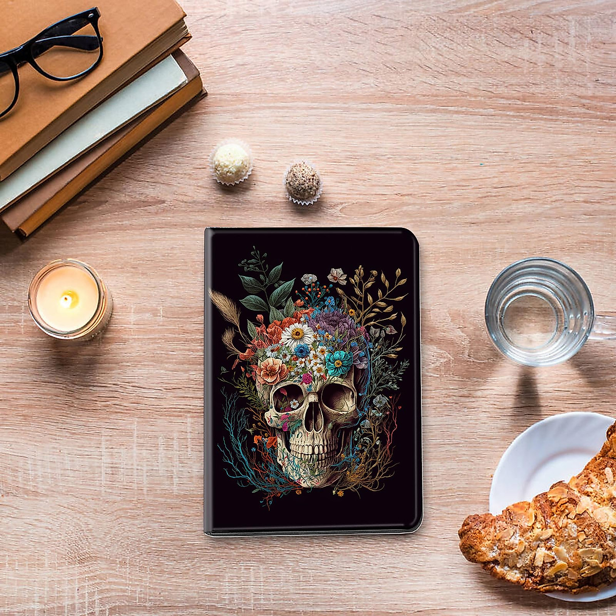 Case for iPad Pro 11 inch 4th/3rd/2nd Generation (2022/2021/2020) Slim PU Leather Multi-Angle Smart Folio Stand Cover with Auto Wake Sleep, Flower Skull Aesthetic