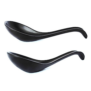 Lucky Star Melamine Japanese Ramen Vietnam Pho Noodle Soup Serving Spoons Utensil, 6.5” Length, Black (48)