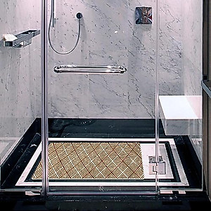 Bath Tub Shower Mat - Anti-Slip PVC Material 15.1x26.8 in, Gentle Cushioning Quick Drying Suction Cups Reliable Solution - Geometric Diamond Pattern - Brown Non-Slip Floor Mat