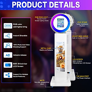 ZLPOWER Portable Photo Booth for iPad 10.2" 10.9" 11" 12.9" with Software Control LCD Screen Stand Shell Selfie Photobooth Machine RGB Ring Light Remote with Flight Case for Parties Wedding Rental