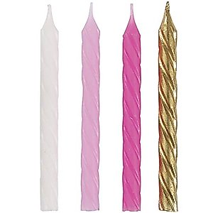 Spiral Party Candles - 2.5" | Pink, White & Gold | 24 Pcs