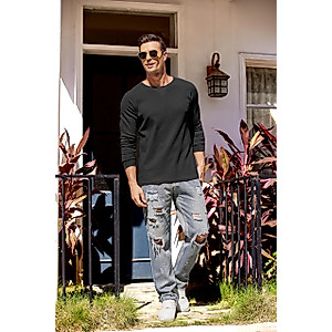 COOFANDY Men's 2 Pack Waffle Shirts Long Sleeve T Shirts Casual Crew Neck Knit Pullover Tops Wine Red/Black