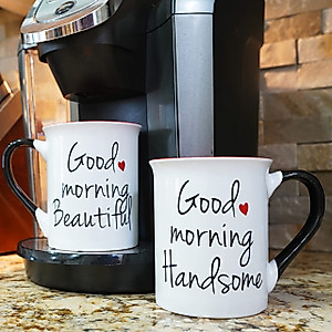 Couples Mug Set of 2 Coffee Cups, Good Morning Beautiful, Handsome' 16oz Coffee Mugs, Ideal Couples Gift Ideas, Birthday Gifts for Women, Boyfriend Gifts, Gift for Girlfriend
