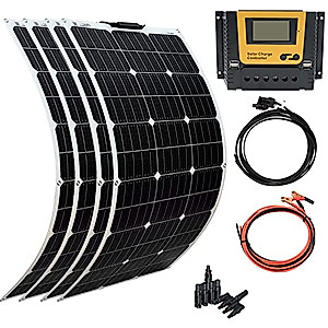 XINPUGUANG Solar Panel 4pcs 100W 12V 400W Flexible Solar Kits Battery Charger Monocrystalline 40A Charge Controller PV Connector Cable for Car RV Boat Cabin Trailer