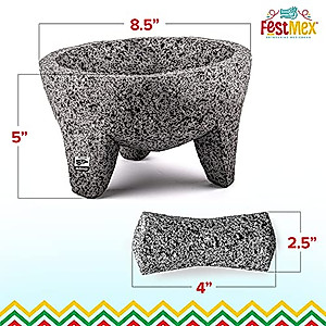 Genuine Handmade Mexican Mortar and Pestle, Molcajete de Piedra Natural Volcanica Stone, Heavy & Durable, Perfect for Homemade Salsas, Guacamole, and other Molcajete Plates | Made in Mexico (8 Inches)