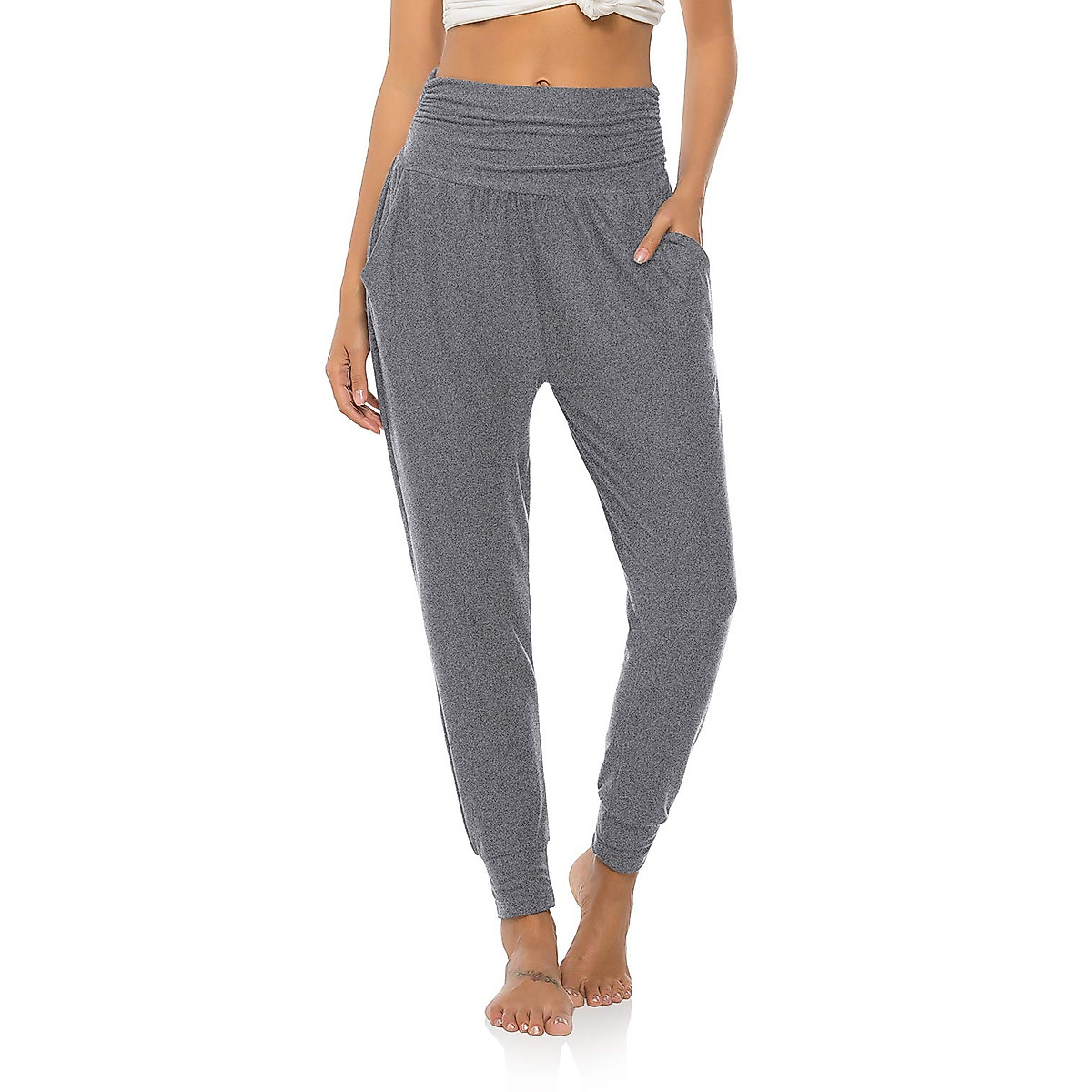 DIBAOLONG Womens Yoga Sweatpants Loose Workout Joggers Pants Comfy Lounge Pants with Pockets Light Gray S