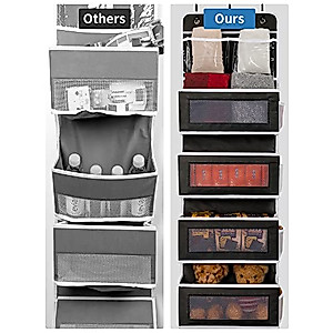 JARLINK 2 Pack 5-Shelf Over Door Hanging Organizer, Foldable Wall Mount 4 Big Pocket Storage with PVC Clear Window, Large Capacity Storage for Bedroom, Kitchen, Cosmetics, Toys, Sundries, etc (Black)