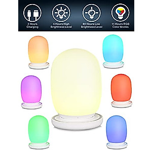 AMEXI Touch Lamp, Night Light Portable Table Sensor Control Bedside Lamps with Quick USB Charging Port, 3 Level Dimmable Warm White Light & 13 Color Changing RGB (Color-3)
