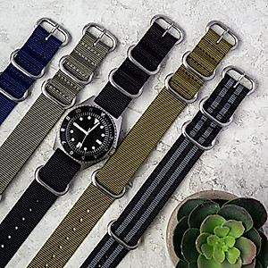 Benchmark 18mm Army Green Nylon Watch Band - One Piece Waterproof Ballistic Nylon - Slip Through Military Style Zulu Watch Strap for Men & Women
