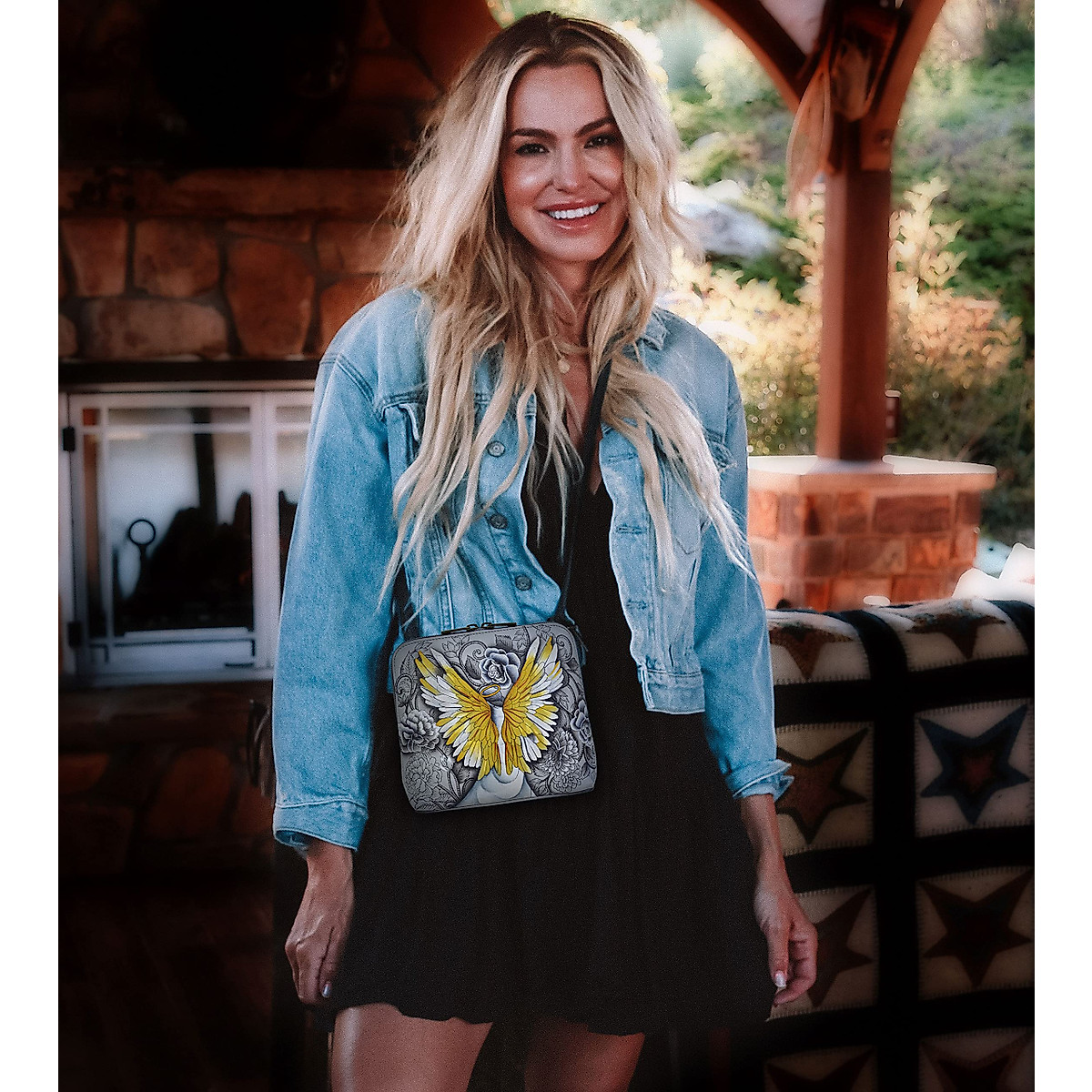 Anna by Anuschka Womens Anna Anuschka Hand Painted Women s Genuine Leather Small Zip Crossbody Guardian Angel, Guardian Angel, One Size US