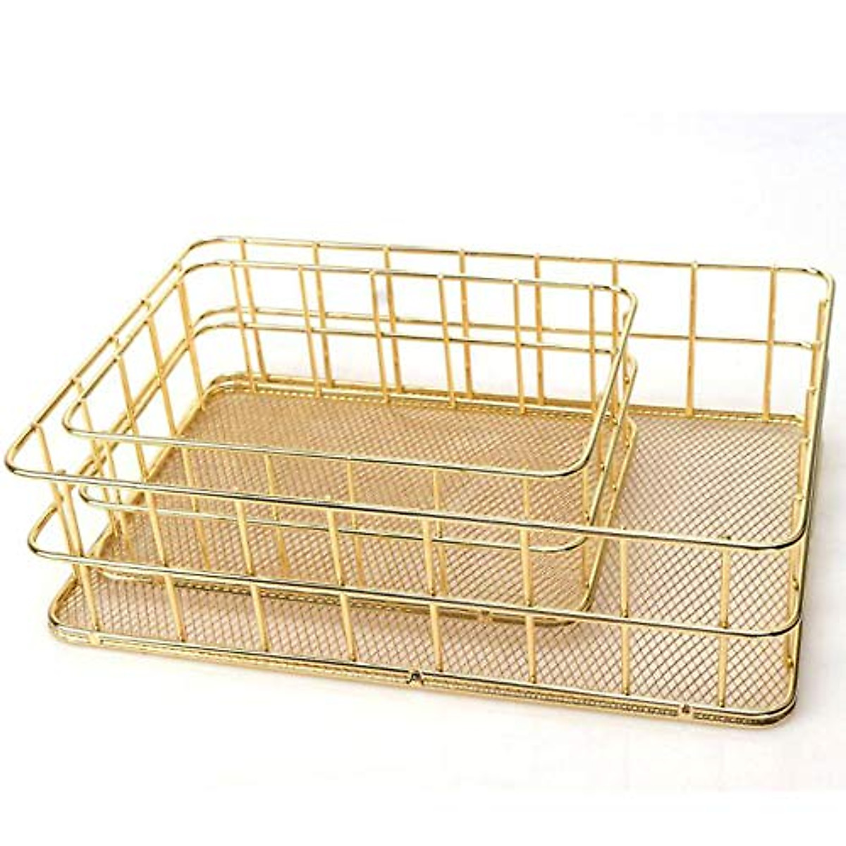 GYY Gold Desktop Metal Storage Basket Storage Box Iron Grid Storage Tray Net Basket Storage Bins for Home Decoration (Large)