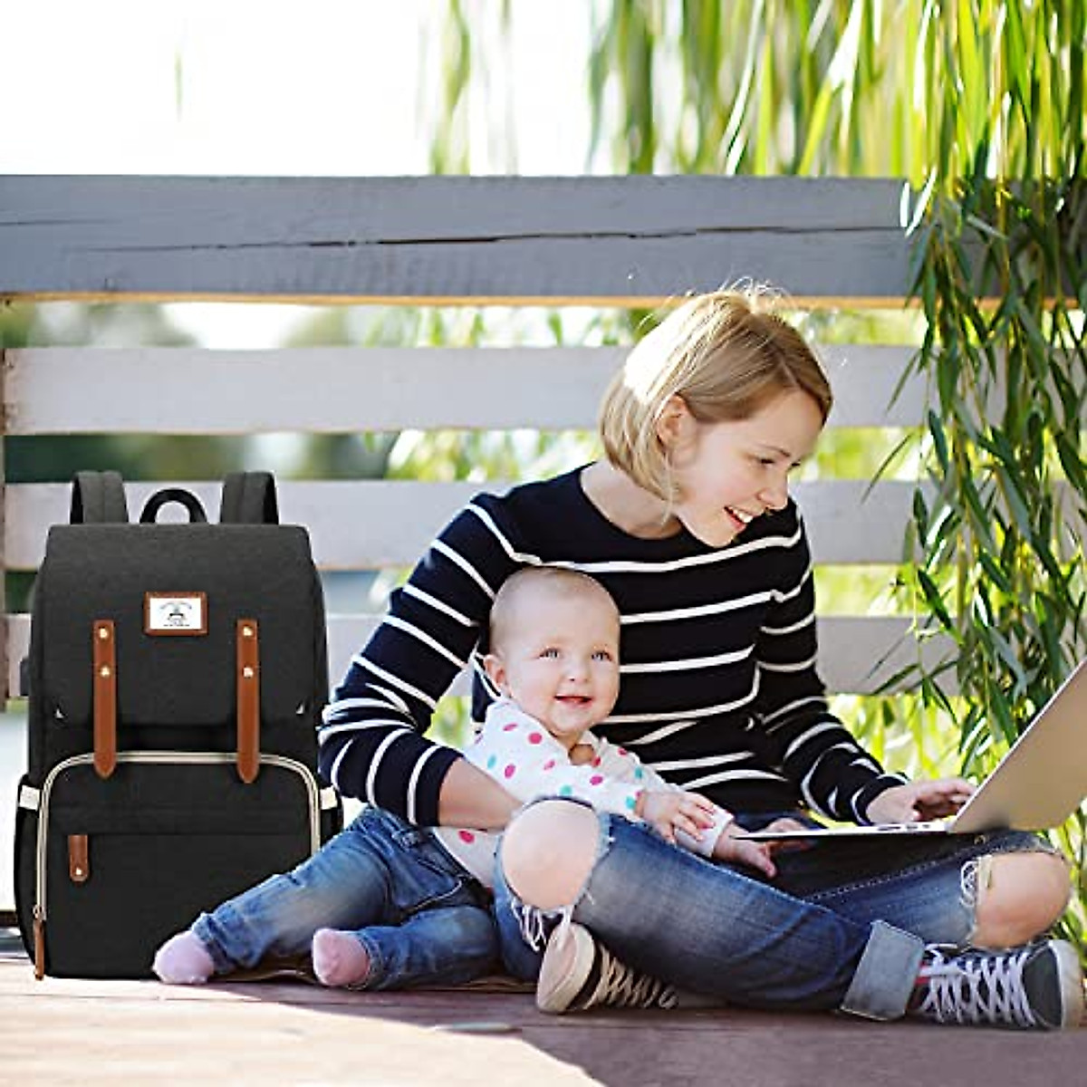 Terzini Bear Small Diaper Bag Backpack, Diaper Bags for Baby with USB Charging Port,Changing mat,Stroller Hooks (BLACK2)