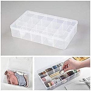 2 Pack 15 Large Compartments Organizer Box Clear Plastic Jewelry Storage Container Box Craft Organizer Case with Removable Dividers for Beads Small Parts Jewelry Crafts(10.8" × 6.5" x 2.2")