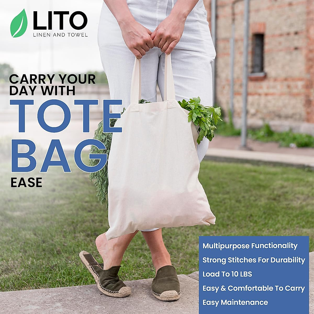 LITO LINEN AND TOWEL Tote Bag|Shopping Bags with Handle Blank Canvas Tote Bags for DIY Branding Gift Cloth Bags Reusable Grocery Bag 3 Pack