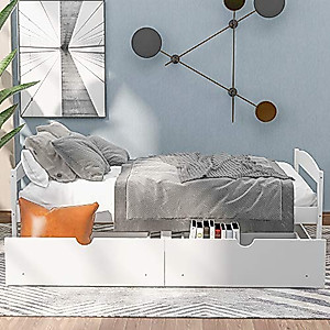 Merax Multifunctional Wood Daybed with Drawers Sofa Storage Bed with Headboard/Space Saving/No Box Spring Needed White