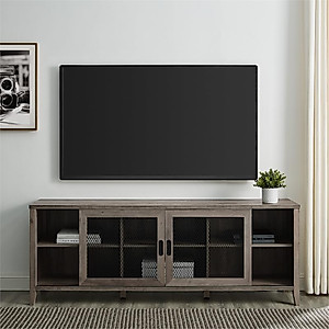 Walker Edison Farmhouse Sliding Mesh Barn Door 70" Industrial TV Stand Console in Rustic Grey Wash