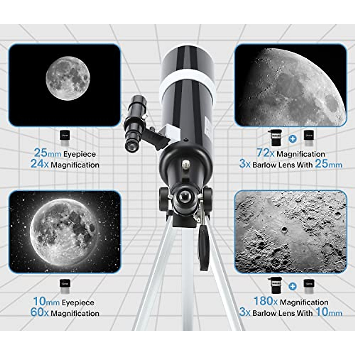 Telescope for Adults & Beginner Astronomers - 80mm Aperture 600mm Fully Multi-Coated High Transmission Coatings with AZ Mount Tripod Phone Adapter, Carrying Bag, Wireless Control.
