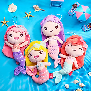 Civaner 4 Pcs 7.8" Mermaid Stuffed Animal Mermaid Plush Toys for Girls Ocean Princess Dolls Mermaid Birthday Decorations for Women(Cute Style)