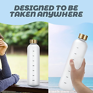 MUCR 32 oz Water Bottle With Time Marker, Motivational Clear Water Bottles, Lightweight and Frosted, BPA Free for Gym, Sport, Outdoors, White