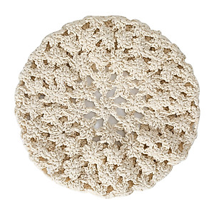 ZLYC Women Cotton Slouchy Crochet Beret Handmade Cutout Floral Beanie Hat (Beige)