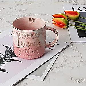 Long Distance Best Friend Birthday Gifts for Women - Funny Friendship Gift - Gifts for BFF, Bestfriend, Besties, Sister, Her - Side By Side Or Miles Apart - Cute Pink Marble Mug, 11.5oz Coffee Cup