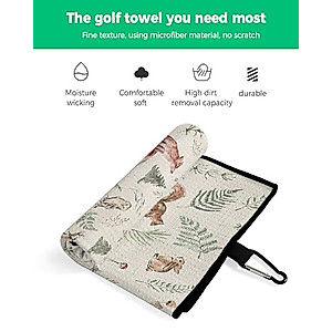 Golf Towel Christmas Elk Owl Rabbit Squirrel Fox,Waffle Pattern Microfiber Club Cleaner Golf Towels with Carabiner Clip for Women Men Dad,Xmas Tree Retro Linen Golf Towel for Golf Bags,24x16in