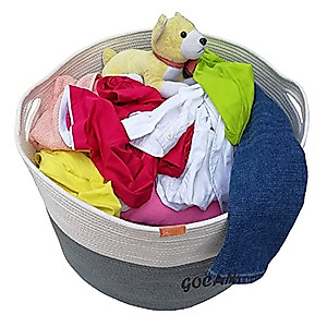 GOCAN Extra Large Laundry Basket toy storage 22"X22"X14" blanket basket Cotton Rope Woven Baskets with Handles for Living Room (Grey/Beige) XXXL