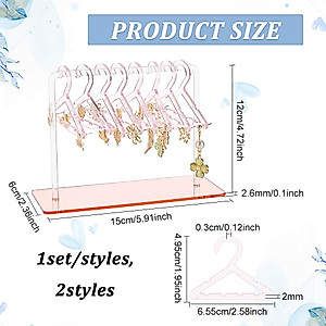 FINGERINSPIRE 2 Sets Acrylic Earring Holder with Mini Hangers Sliver/Pink 32 Holes 96 Slots Coat Hanger Shape Earring Display Stand with Mirrored Base Jewelry Storage Rack for Show, Photography Props