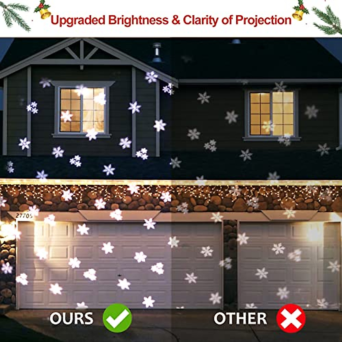 Christmas Lights Projector Outdoor Snowflakes Projection Light LED Waterproof Xmas Show Indoor White Snowfall Spotlight for Party Holiday House Garden Landscape Patio Outside Decorations (White)