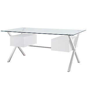 Modway Abeyance Contemporary Modern Glass-Top Office Desk in White