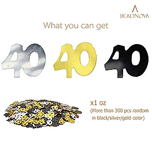 BEADNOVA 40th Birthday Confetti Forty Years Old Confetti 40 Anniversary Number Confetti for Birthday Party Decor Wedding Table Decoration (1oz, Gold Silver Black Mix)