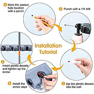 Feir Mop Broom Holder Wall Mounted Kitchen Hanging Garage Utility Tool Organizers and Storage Rack For Commercial Bathroom Laundry Room Closet Gardening (Grey)