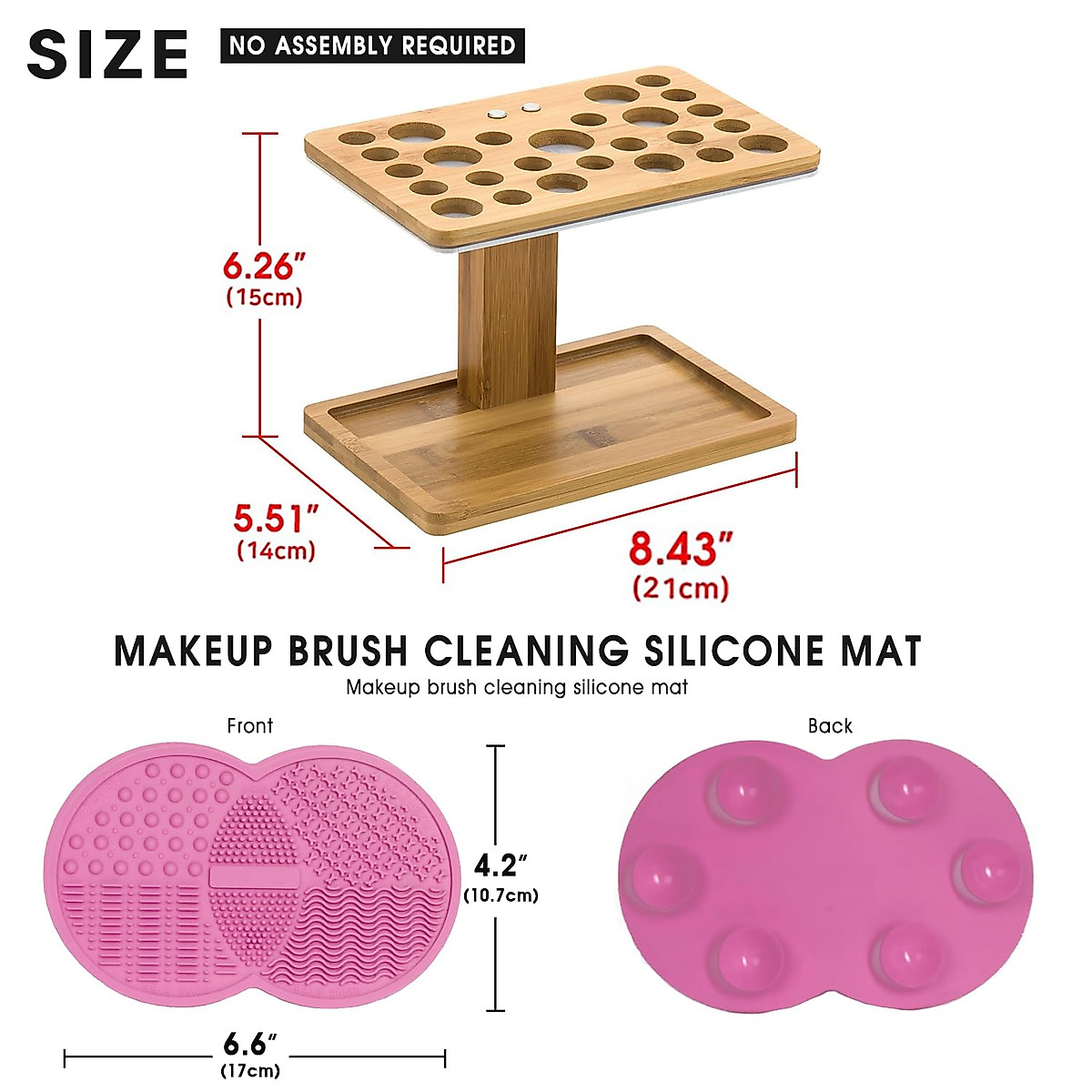 Bamboo Brush Makeup Cosmetic Air Drying Rack Tower Acrylic Folding Brushes Dryer Holder Display Organizer Stand with Silicone Brush Cleaner Mat Support Tray(26 Hole, FULLY ASSEMBLED) – MK288B