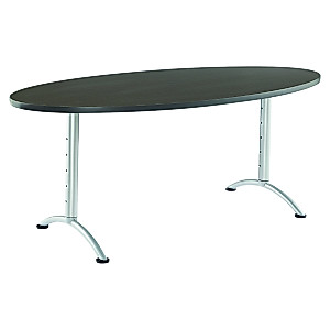 Iceberg ARC 6-Foot Adjustable Height Oval Conference Table, 36" W x 72" L, Gray Walnut/Silver Leg