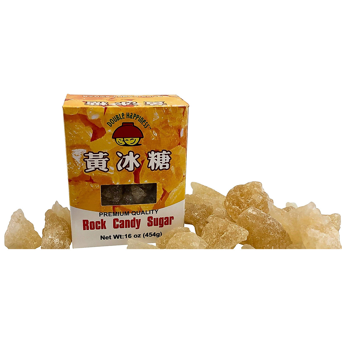 Double Happiness Lump Sugar Rock Candy, Premium Quality from Cane Sugar and Molasses, 16 Ounce Box, [Pack of 2]